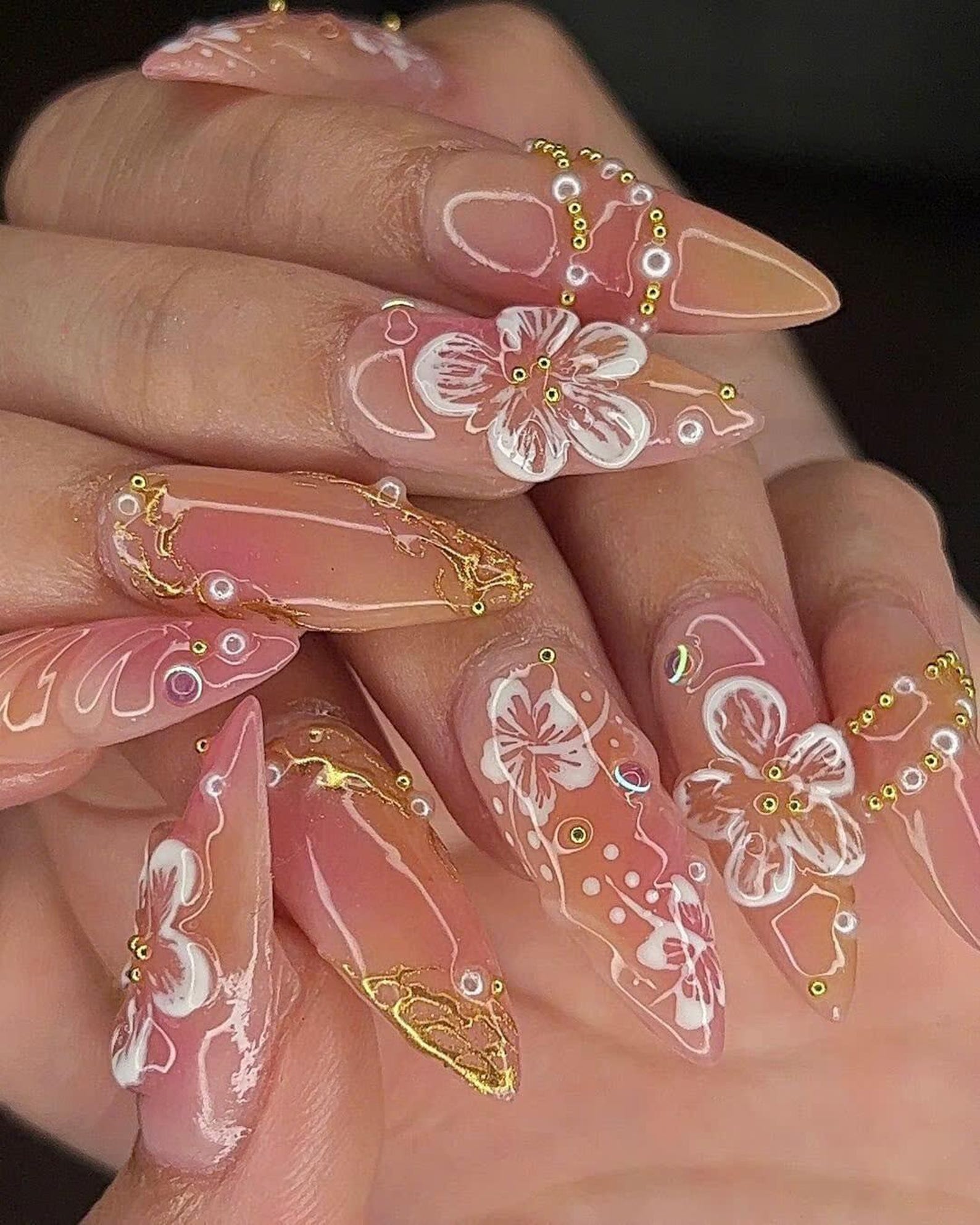 Luxury Flower Press on Nails Chic Blossom Tips Nail Art Elegant Floral ...