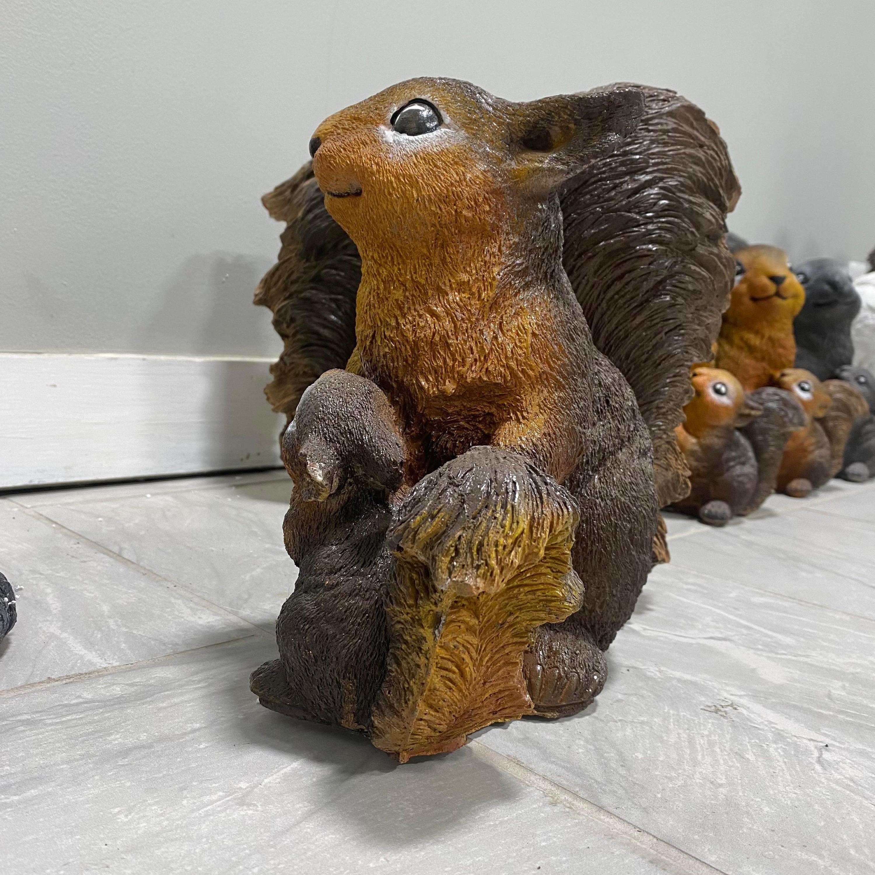 Large 14" Stone Squirrel Family, Weatherproof Outdoor Statues, Yard ...