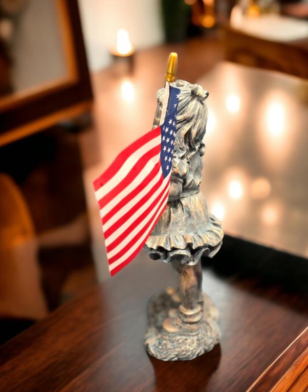 14" Patriotic Flag Children Statue – Antique Stone Garden Decor ...