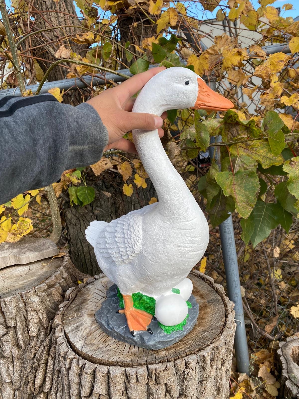 Large 19" Cement Porch Goose Statue, American Dress up Goose Statue ...