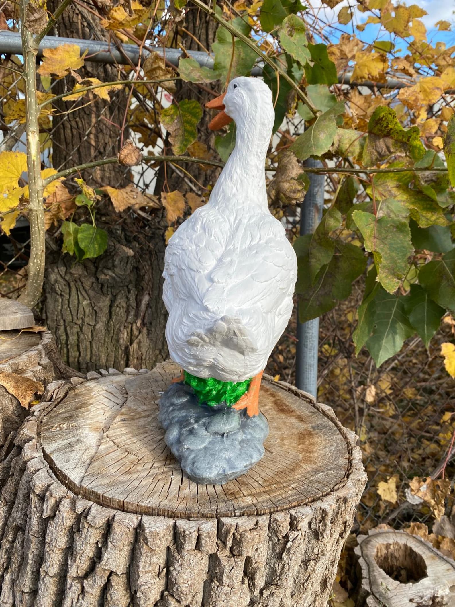Large 17" Cement Porch Goose Statue, American Dress up Goose Statue ...