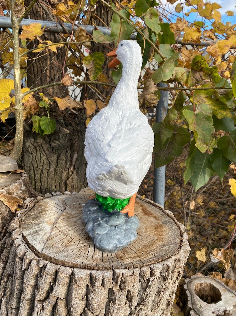 Large 17" Cement Porch Goose Statue, American Dress up Goose Statue ...