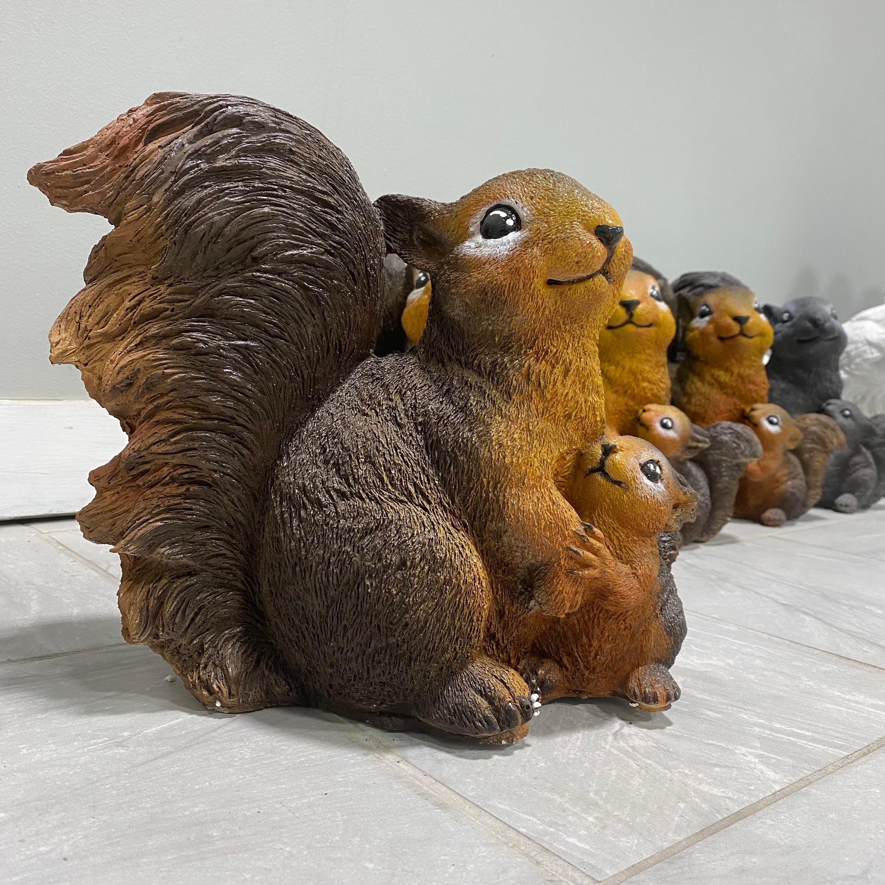 Large 14" Stone Squirrel Family, Weatherproof Outdoor Statues, Yard ...