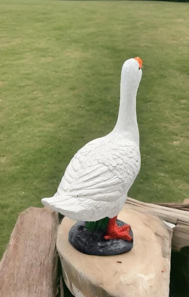 19" Cement Porch Goose Statue, American Dress up Goose Statue, Life ...