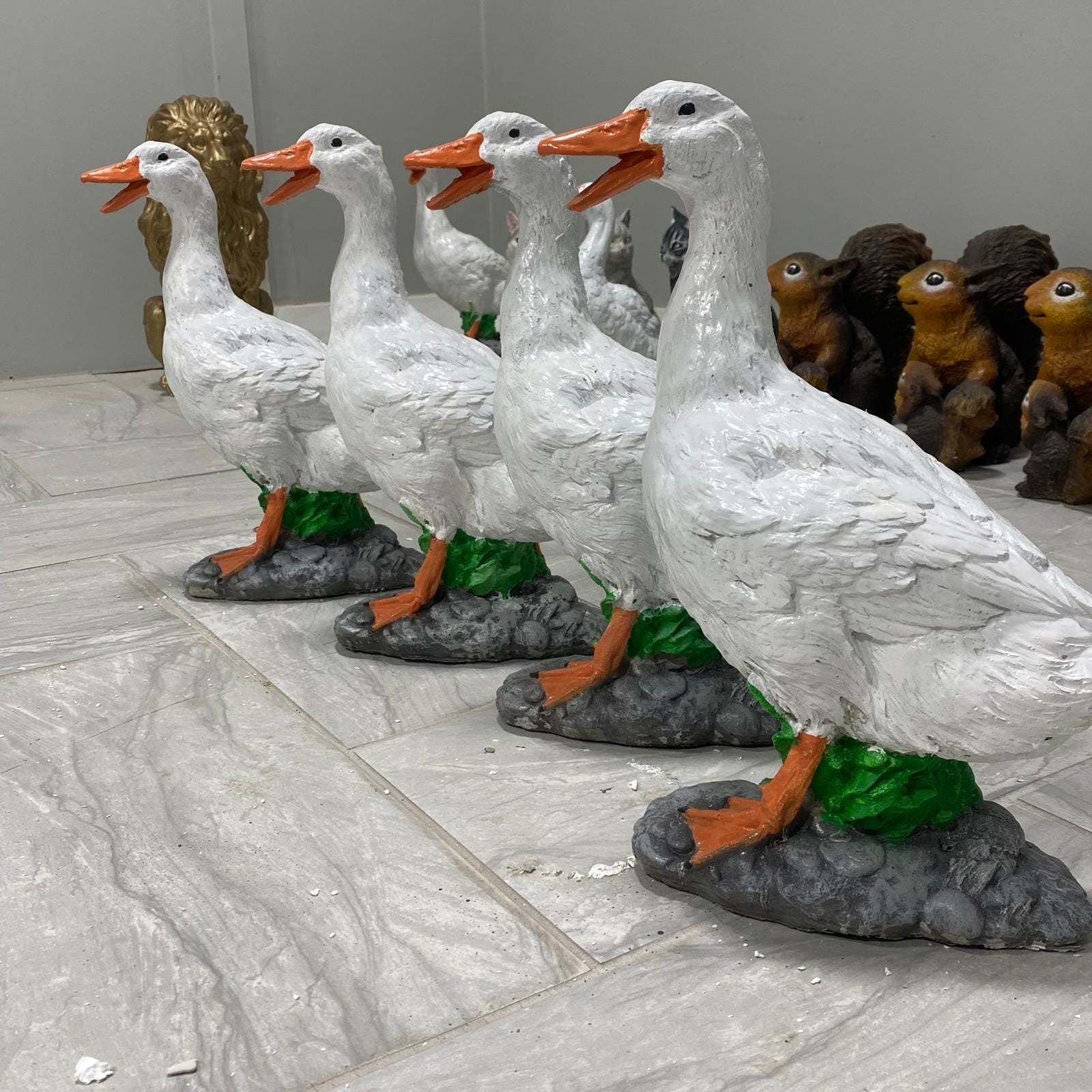 Large 17" Cement Porch Goose Statue, American Dress up Goose Statue ...
