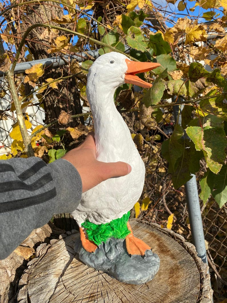 Large 17" Cement Porch Goose Statue, American Dress up Goose Statue ...