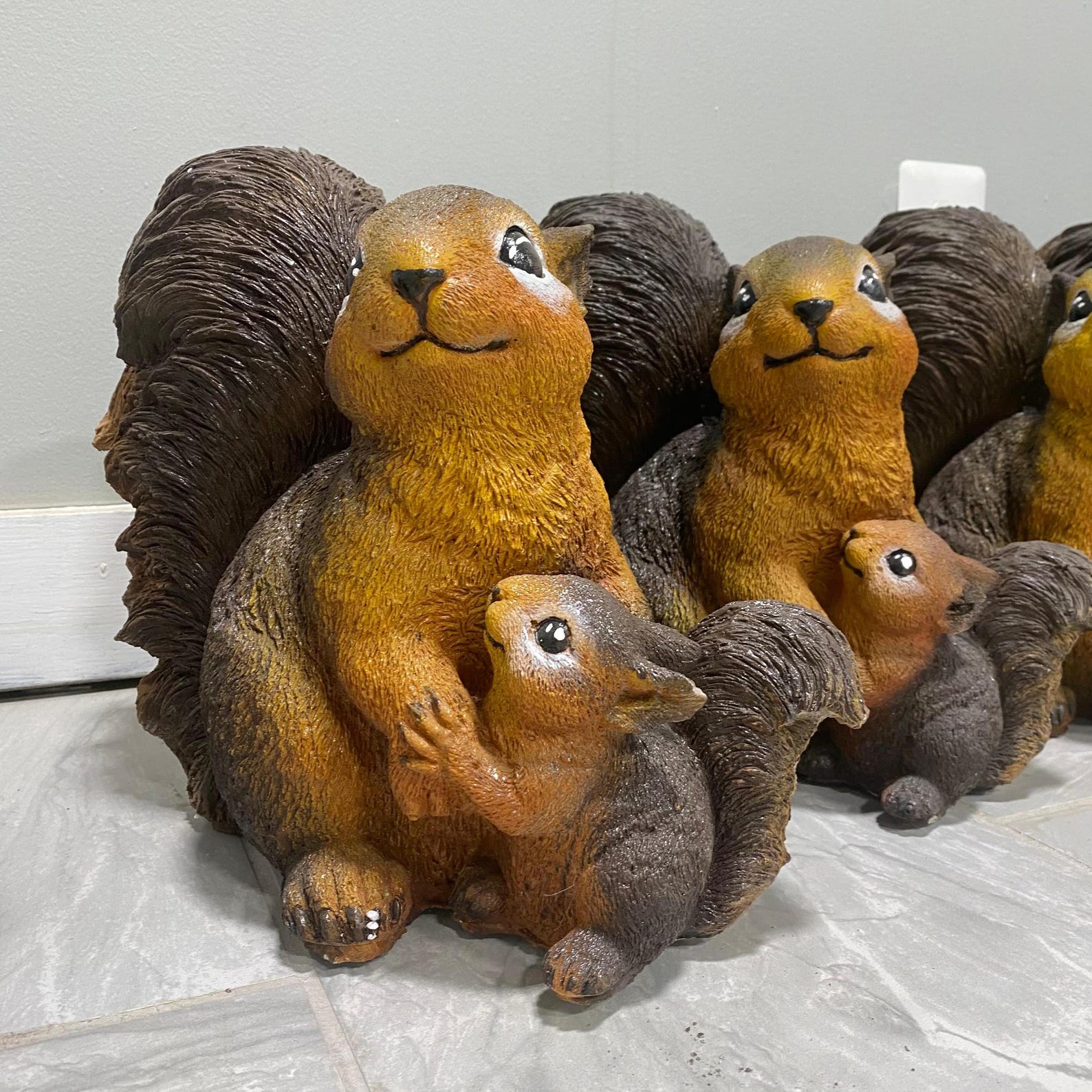 Large 14" Stone Squirrel Family, Weatherproof Outdoor Statues, Yard ...