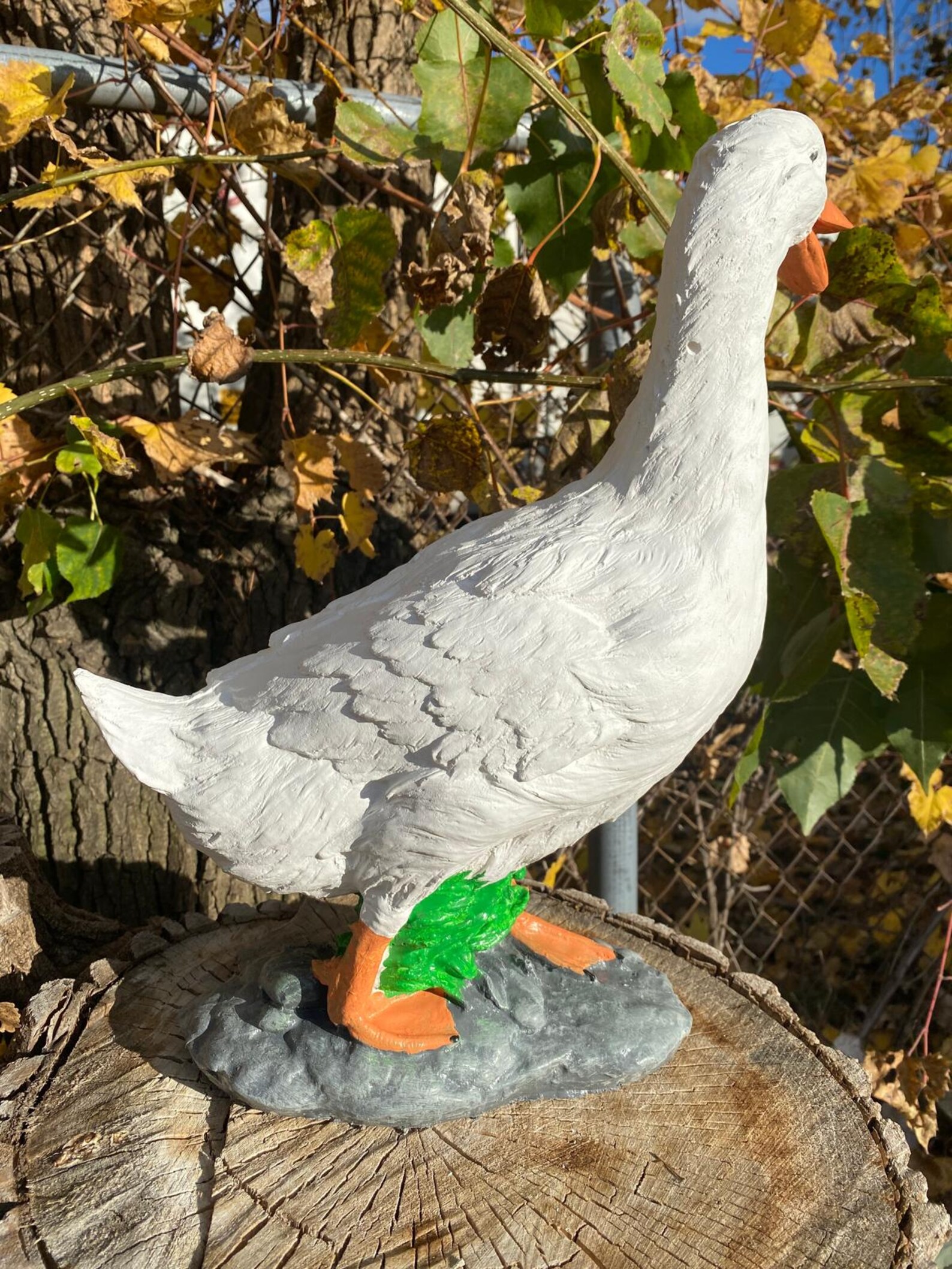 Large 17" Cement Porch Goose Statue, American Dress up Goose Statue ...