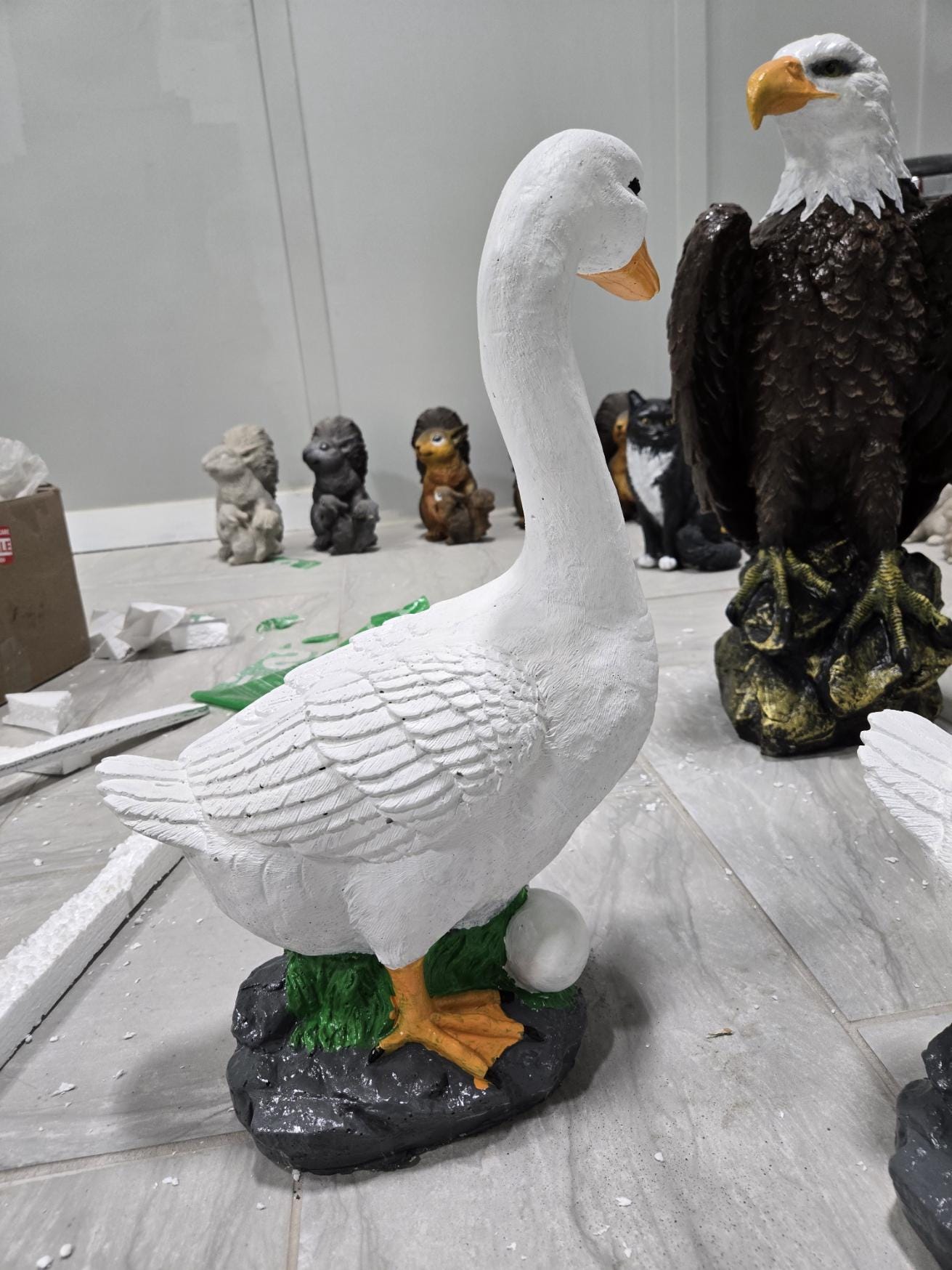 Large 19" Cement Porch Goose Statue, American Dress up Goose Statue ...