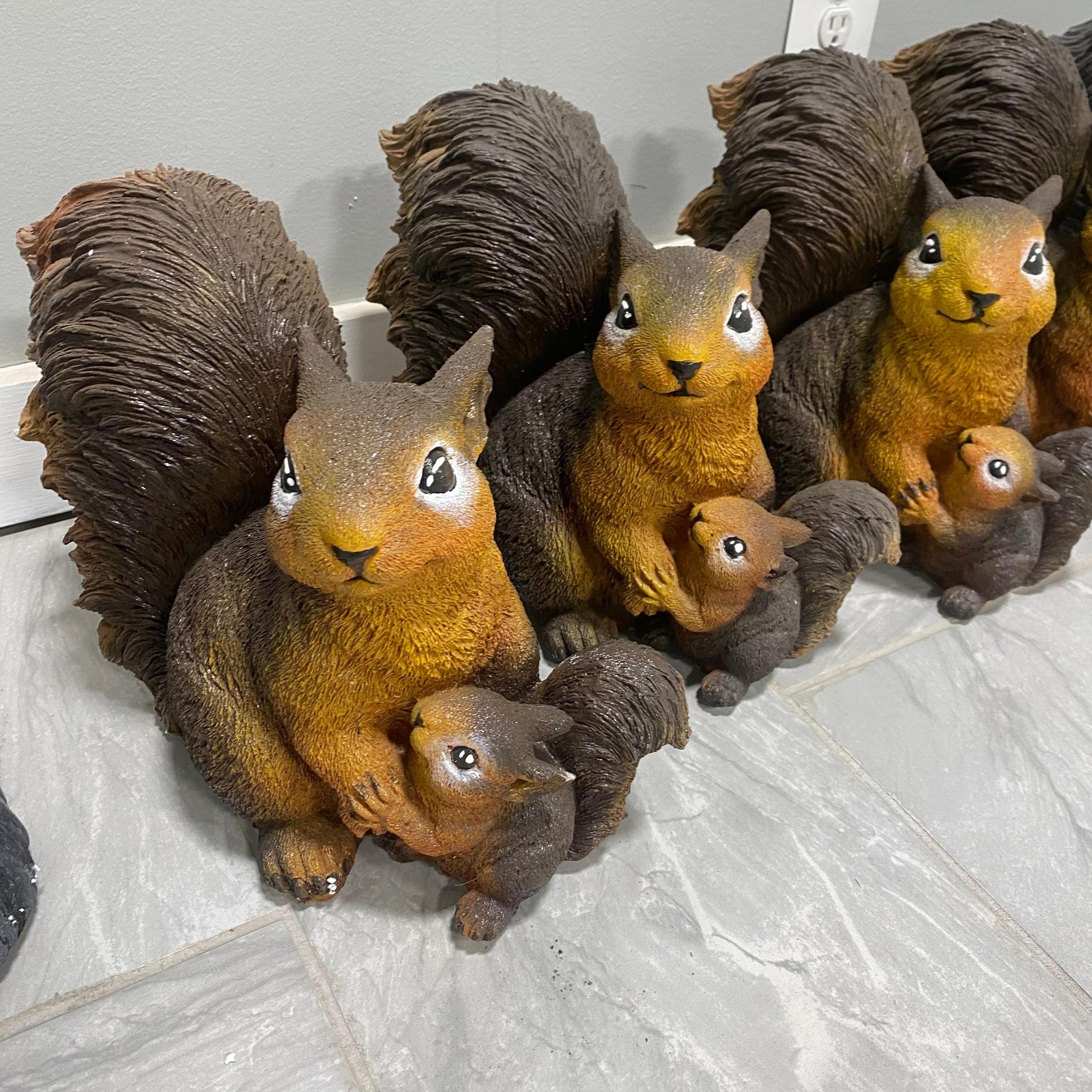 Large 14" Stone Squirrel Family, Weatherproof Outdoor Statues, Yard ...