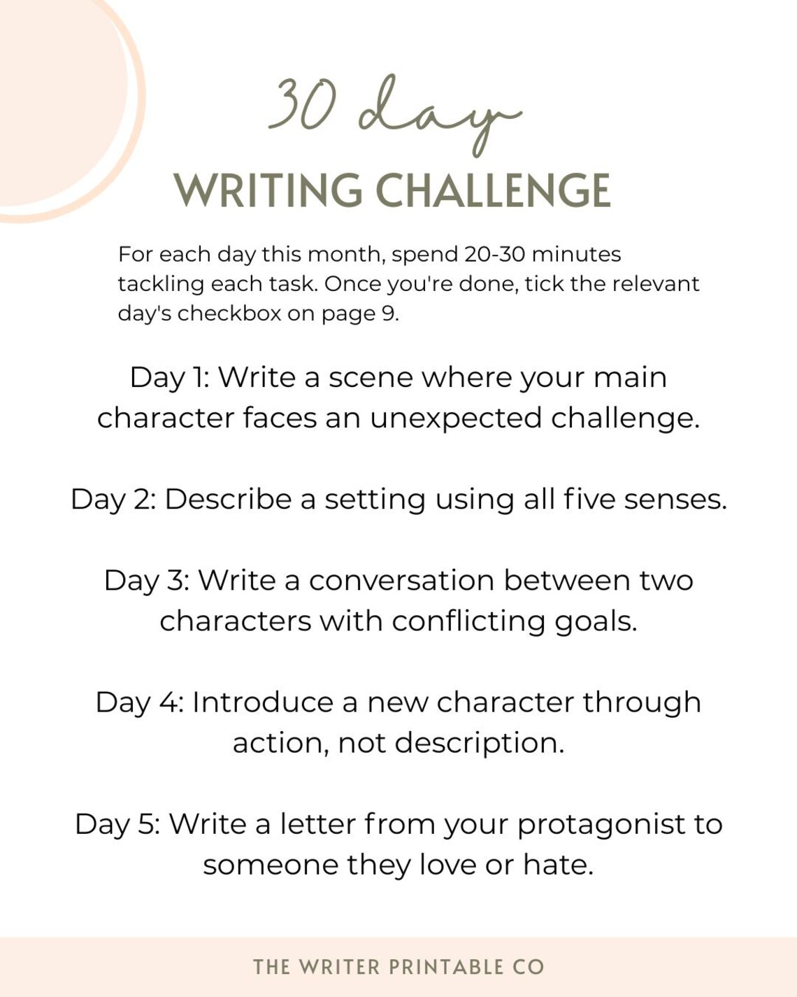 30-day Writing Challenge Printable | Writing Template | Novel Writing ...