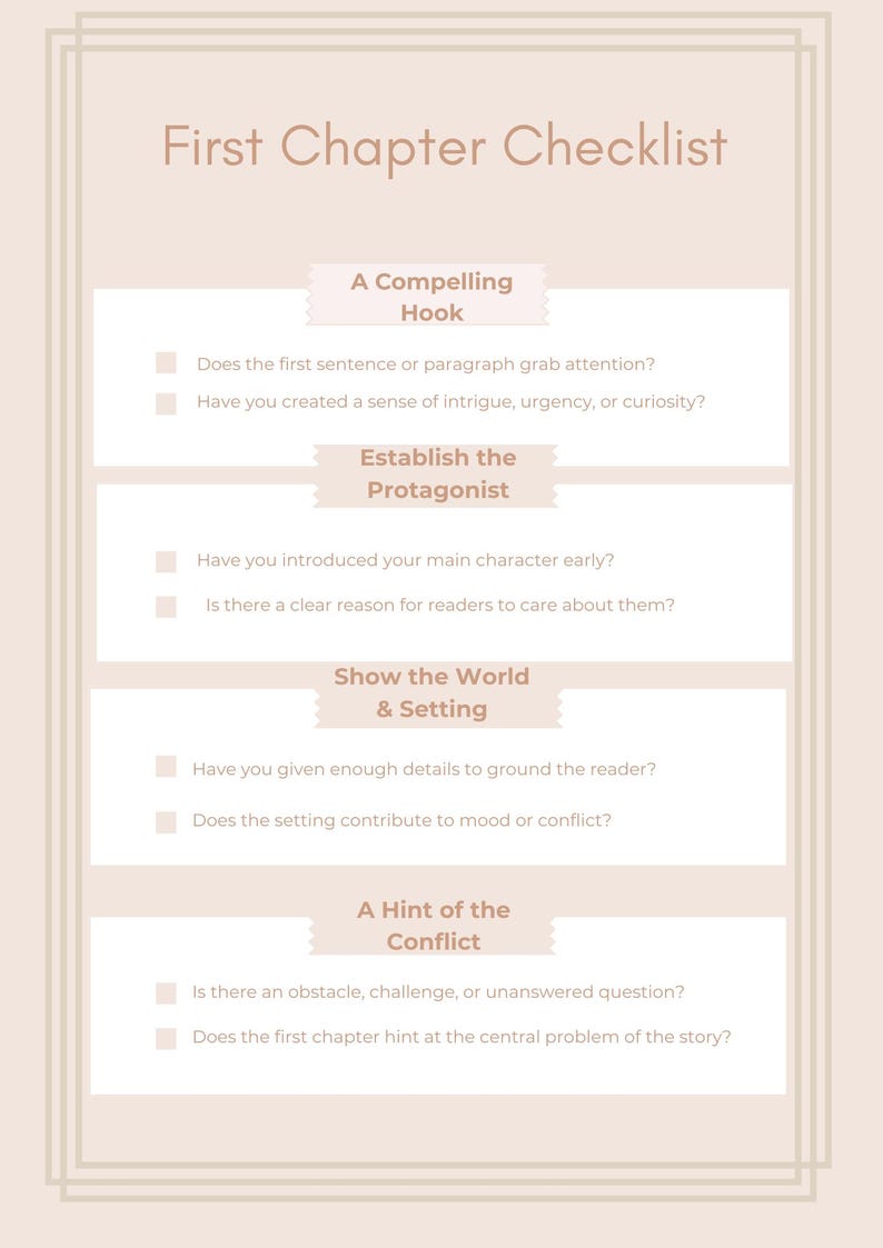 First Chapter Worksheet | Writing Template | Novel Writing | Writing ...