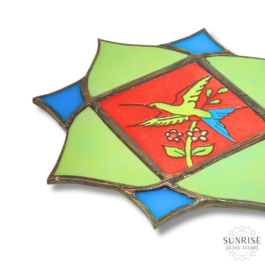 Stained Glass Mexican Tile Wall Art With Hand Painted Hummingbird Tile ...
