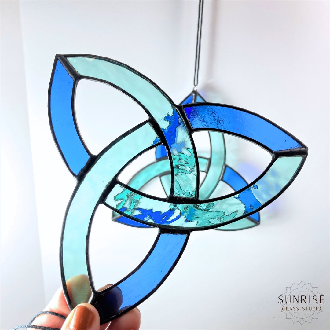 Cobalt Blue & Aqua Stained Glass Celtic Knot Handmade Sun Catcher for ...