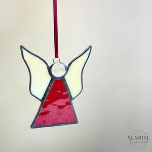 Ruby Red Stained Glass Angel Christmas Tree Ornament Holiday Sparkle ...