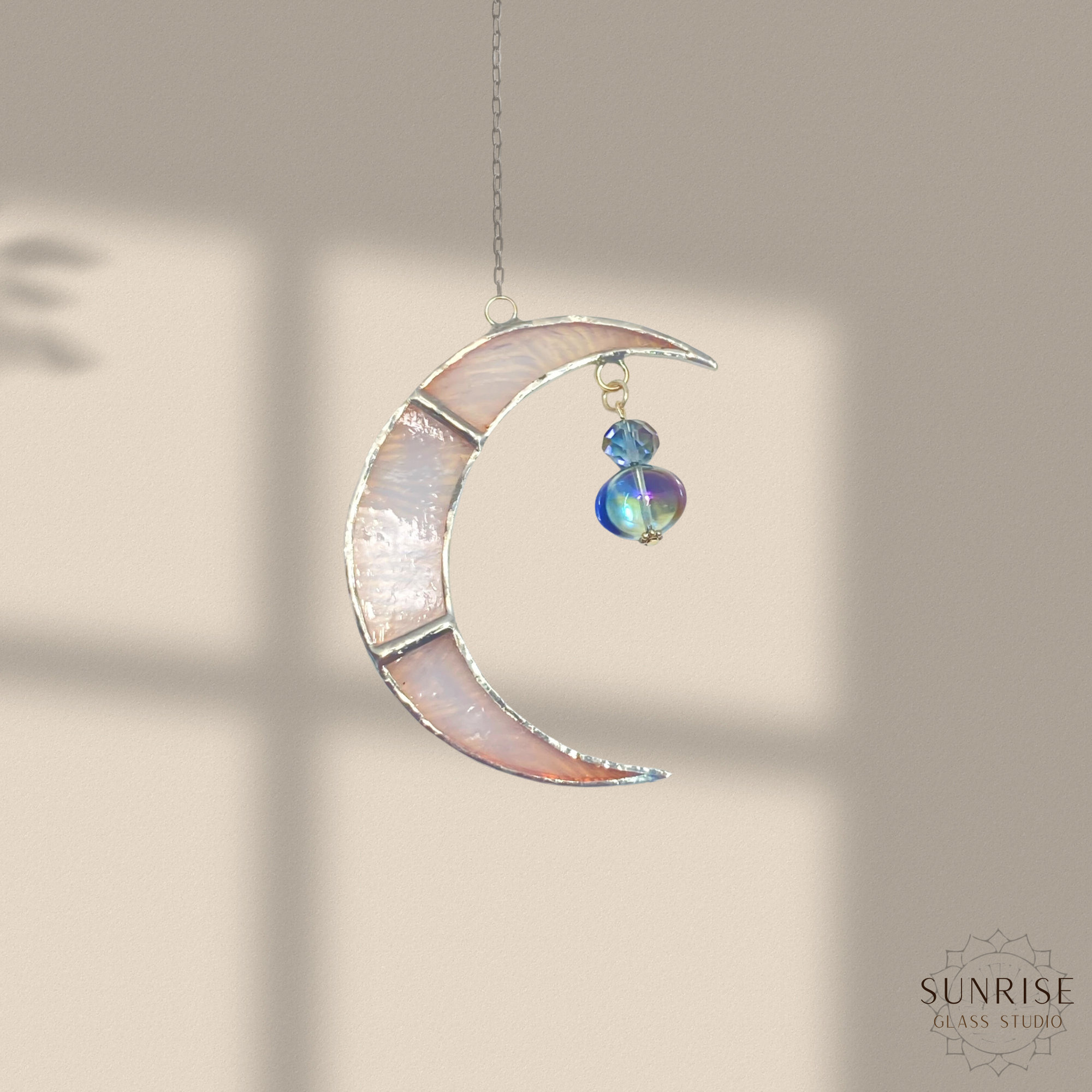 Crescent Moon Stained Glass Sun Catcher White Ripple Glass Moon Window ...