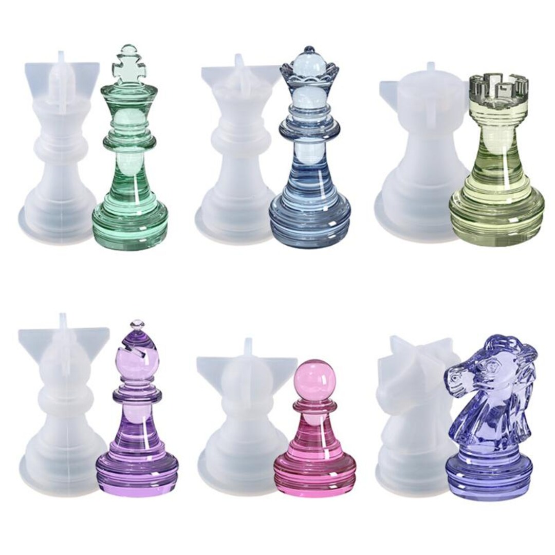 6pcs/set Chess UV Crystal Epoxy Mold Chess Pieces Silicone Mold DIY ...