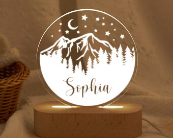 Mountains Custom Name Light, Personalized Bedroom LED, Light up Sign ...