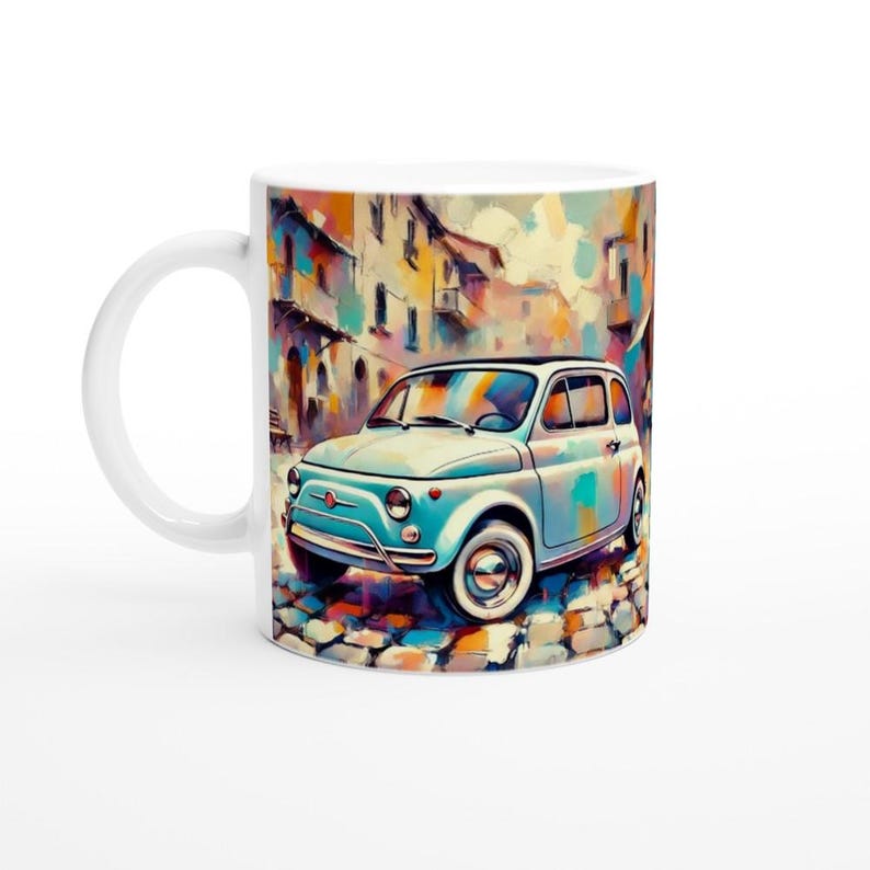 Fiat 500 Mug - Cute Vintage Car Design - 11 Oz Mug Perfect Gift for Car ...