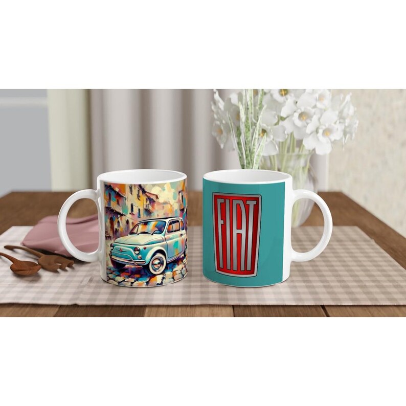 Fiat 500 Mug - Cute Vintage Car Design - 11 Oz Mug Perfect Gift for Car ...