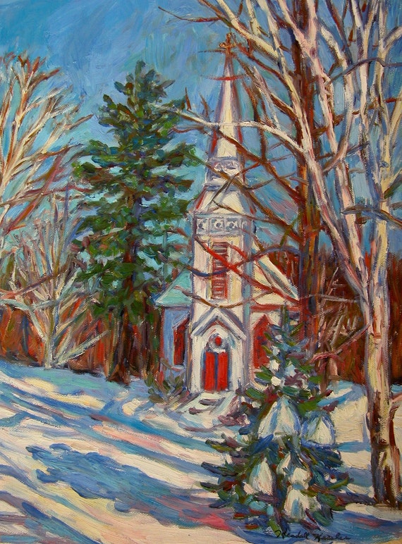 Church Snow Scene Art 12x16 Impressionist Oil painting by | Etsy