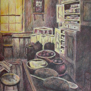 Old Fashioned Kitchen 10x8 Hand-colored Original Lithographs by Award ...