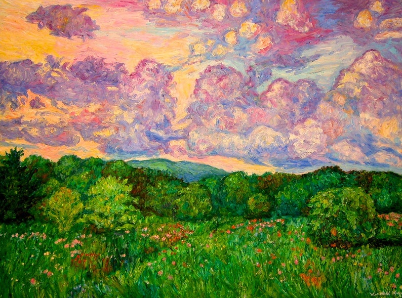 Mushroom Clouds Art 40x30 Impressionist Landscape Oil Ptg. by Award ...