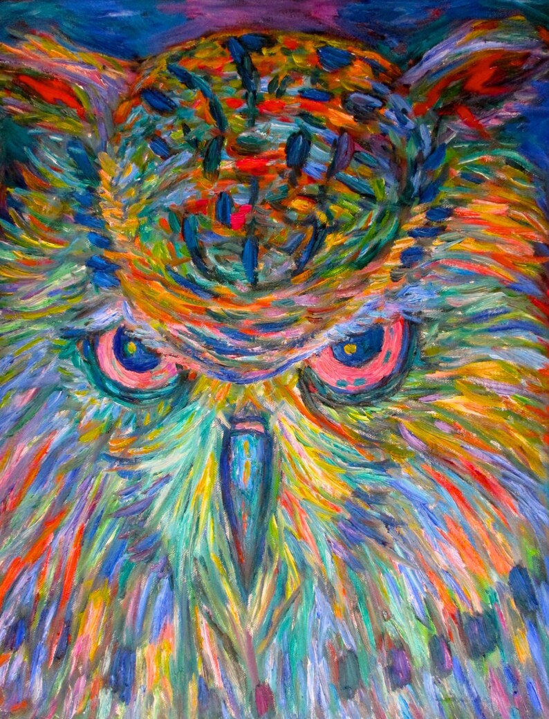 Owl Stare Art: 16 X 20 Original Wildlife Painting on Canvas - Etsy