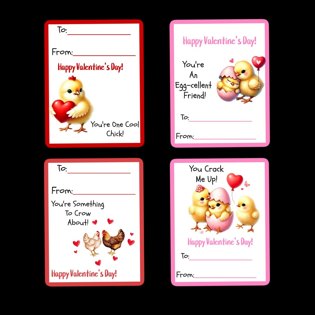 Cute Chicken Valentine's Day Cards-24 Pack - Etsy