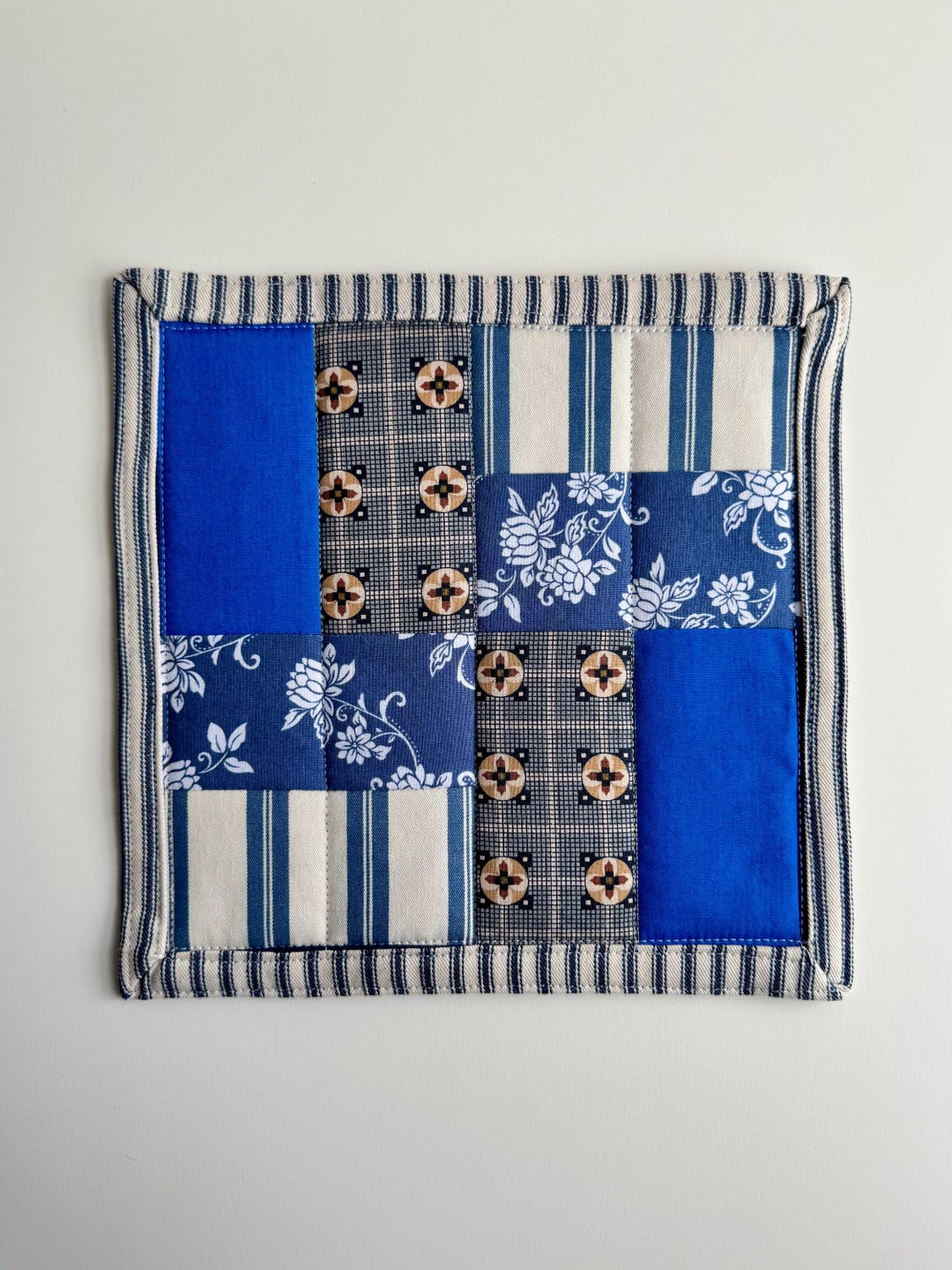 Handmade Blue Quilted Patchwork Heat Resistant Hot Pads - Set of Two - Etsy