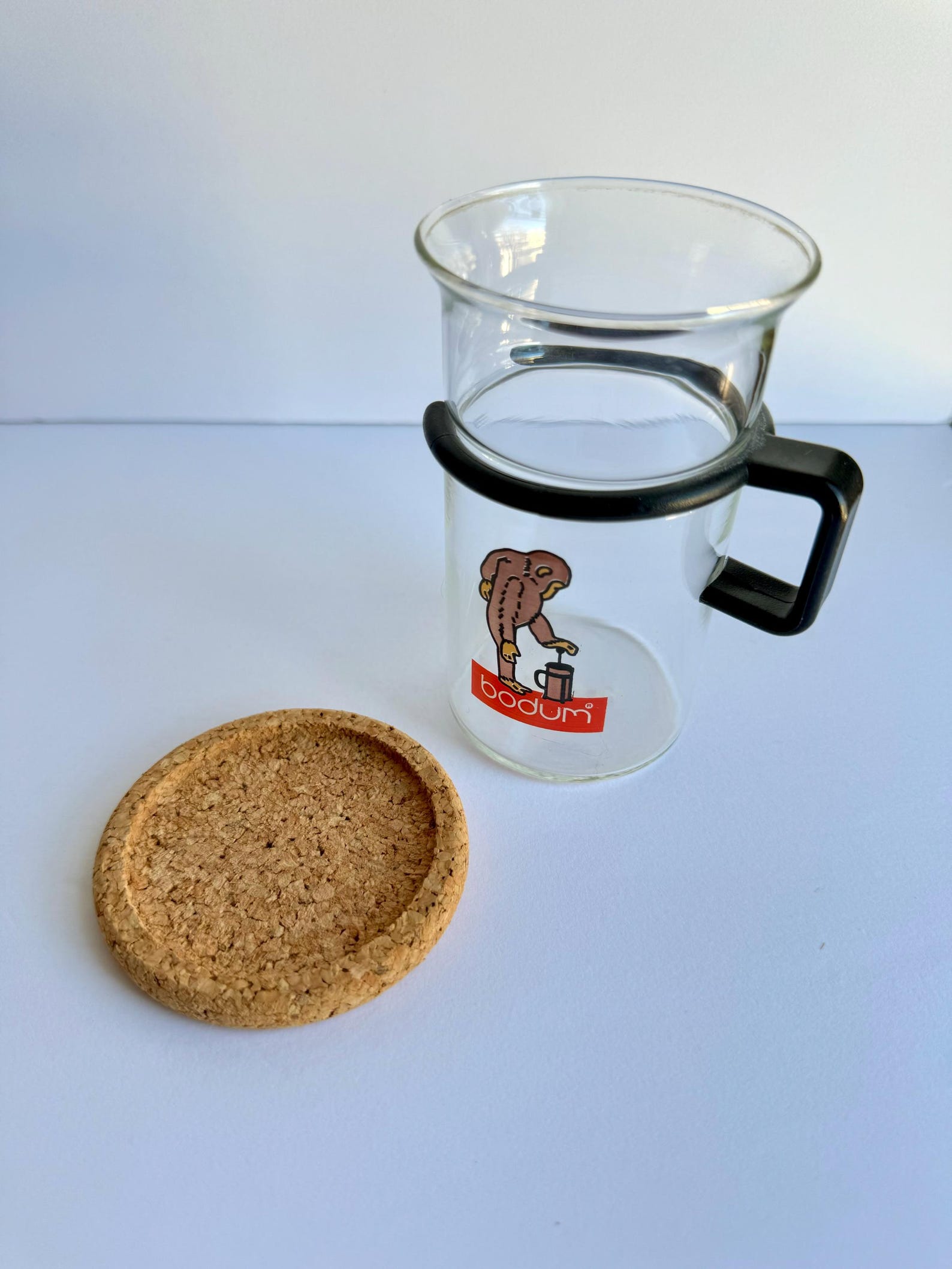 Vintage Bodum Monkey Coffee Mug Black Plastic Handle With Cork Coaster ...