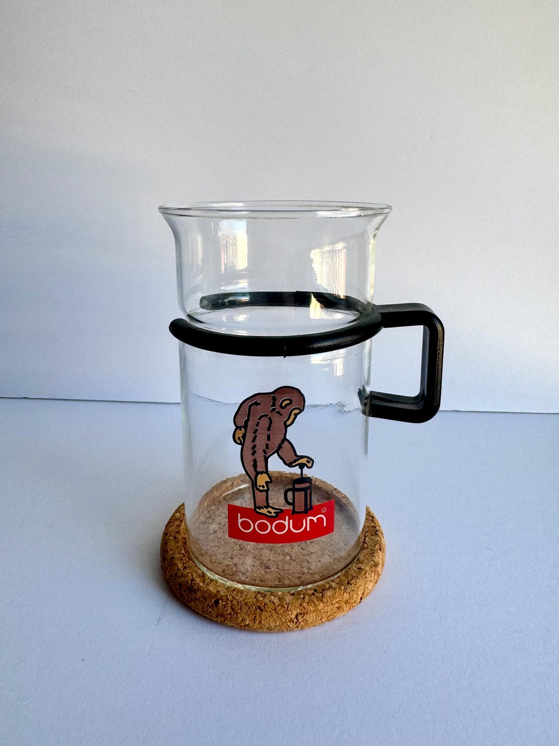Vintage Bodum Monkey Coffee Mug Black Plastic Handle With Cork Coaster ...