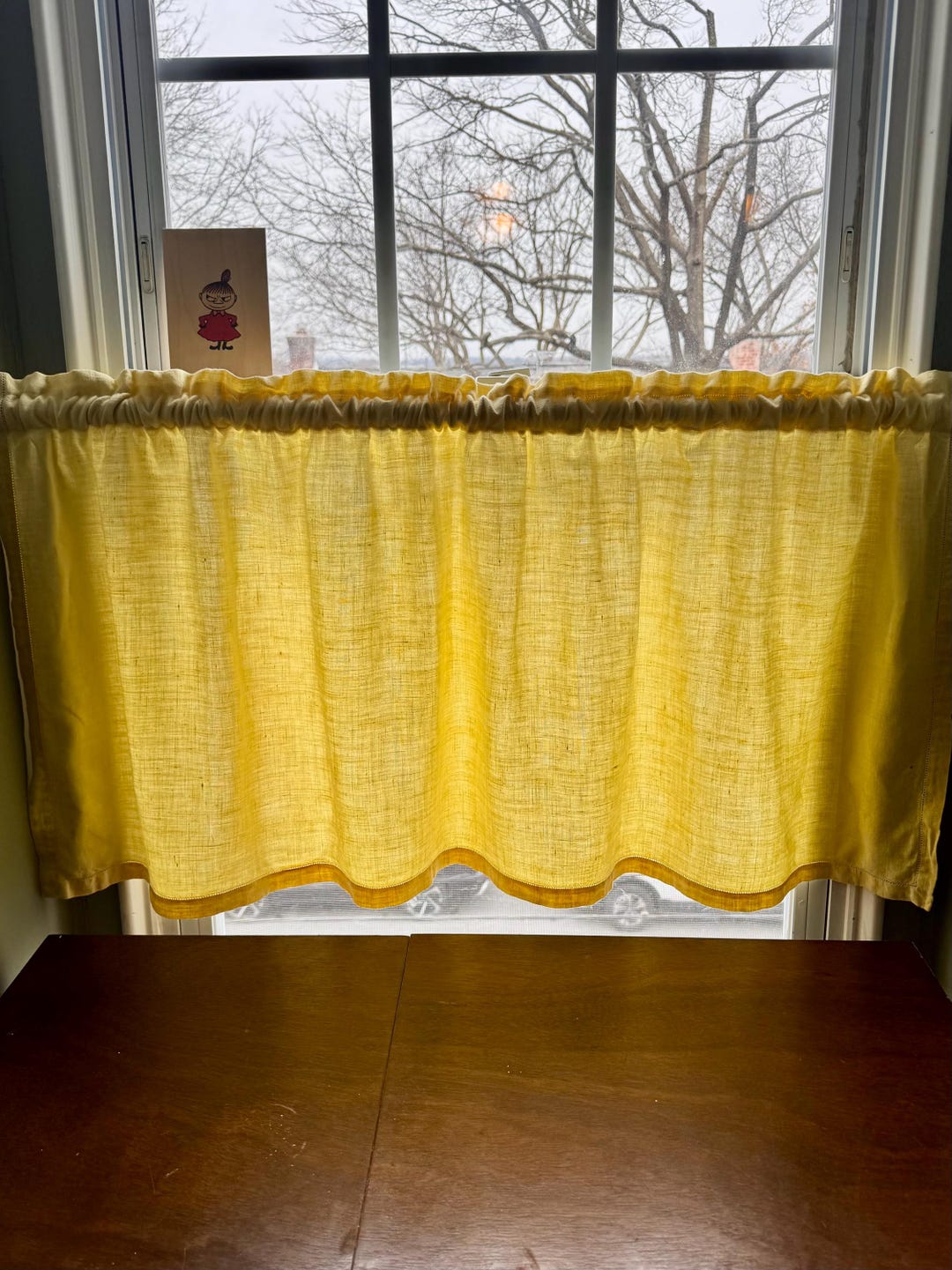 Handmade Yellow Linen Cafe Curtain - Upcycled From Vintage Tablecloth ...