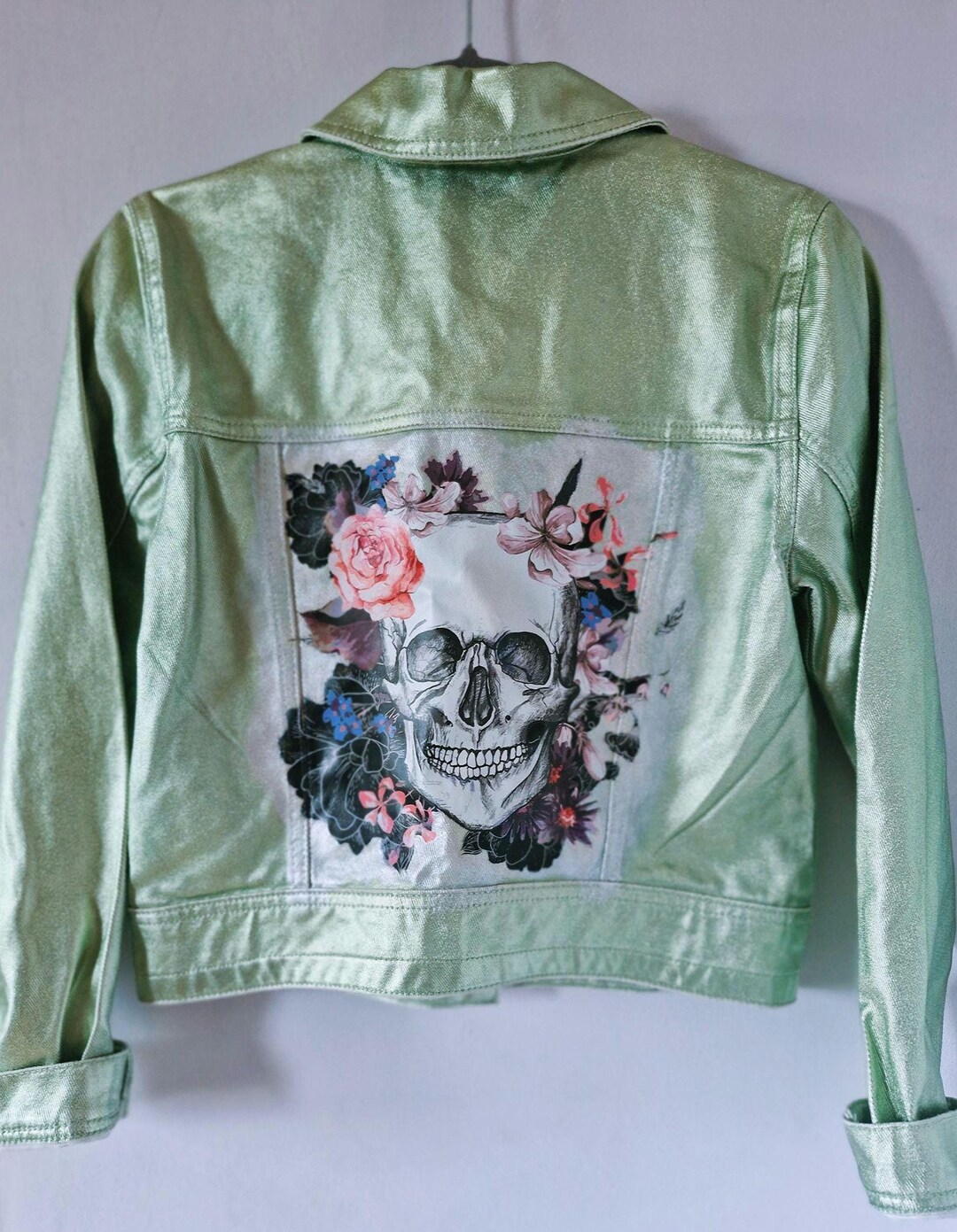 Custom Metallic Green Denim Jacket - Etsy