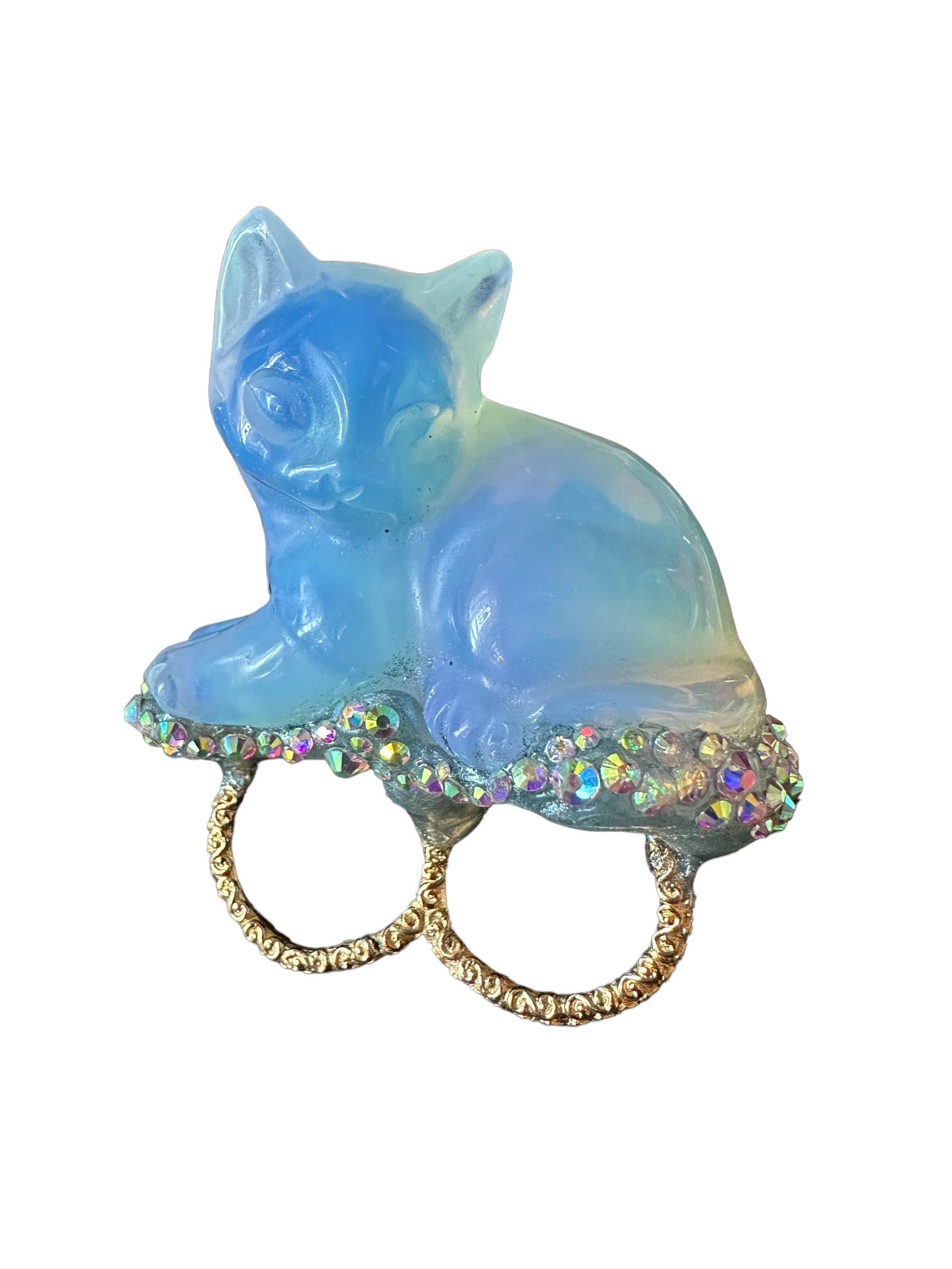 Opalite and Crystal Double Finger Cat Statement Ring, Size 6 / 7 - Etsy