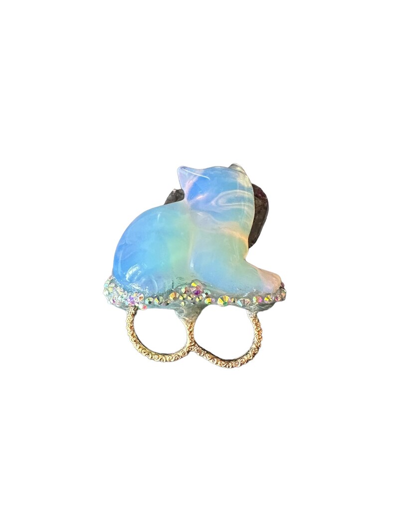 Opalite and Crystal Double Finger Cat Statement Ring, Size 6 / 7 - Etsy