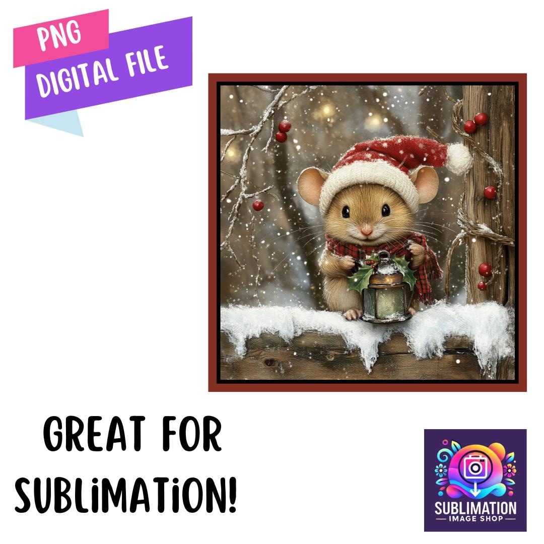 Rustic Christmas Mouse Lantern Art, Cozy Holiday Wall Decor, Festive ...