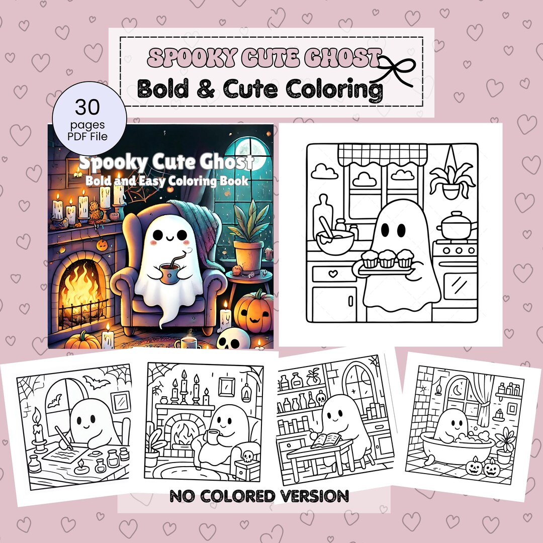 Halloween Coloring Pages, Cute Spooky Ghost, Coloring for Adults and ...