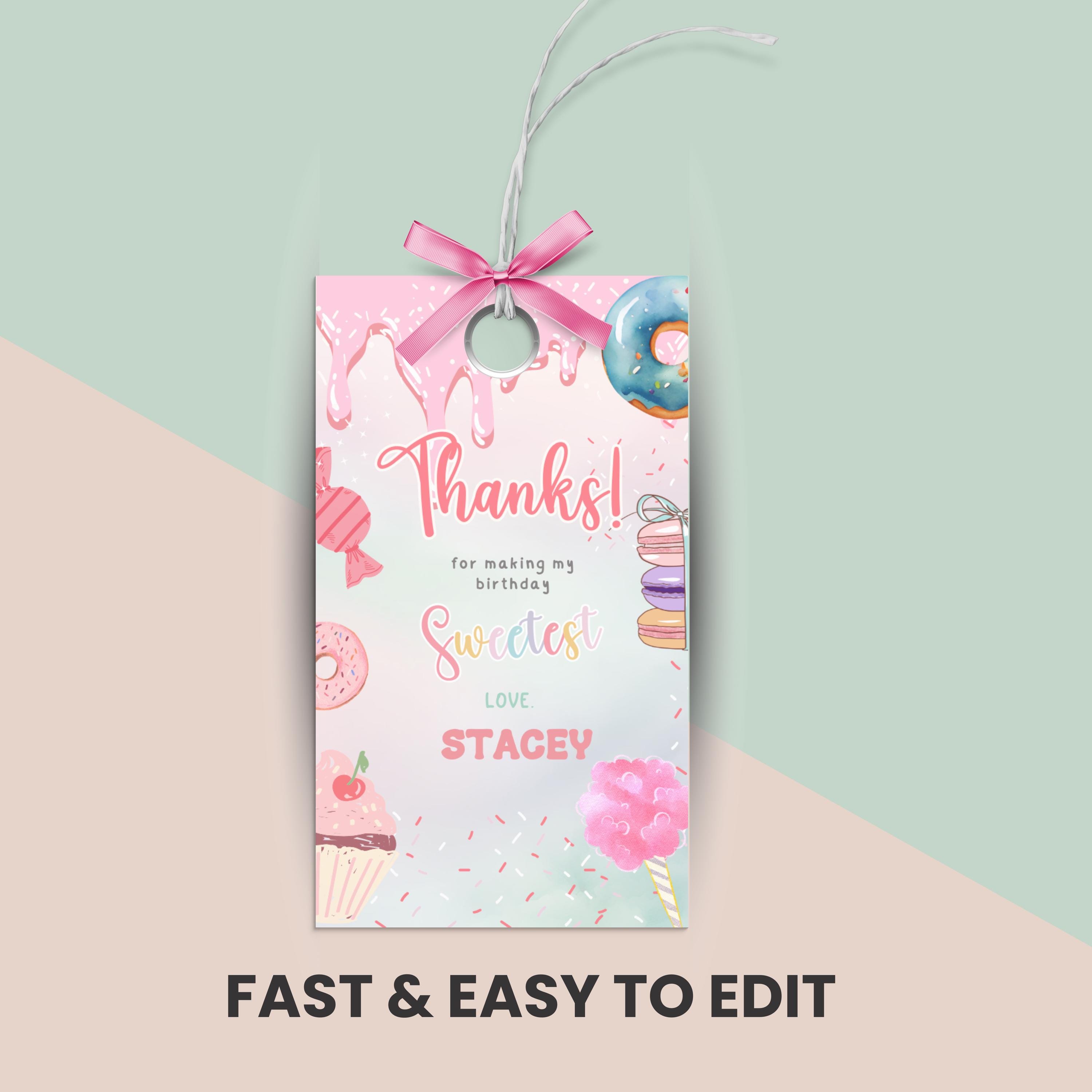 Sweet One Thank You Gift Tag, Pink Birthday Candyland Tags, Candy Tags ...