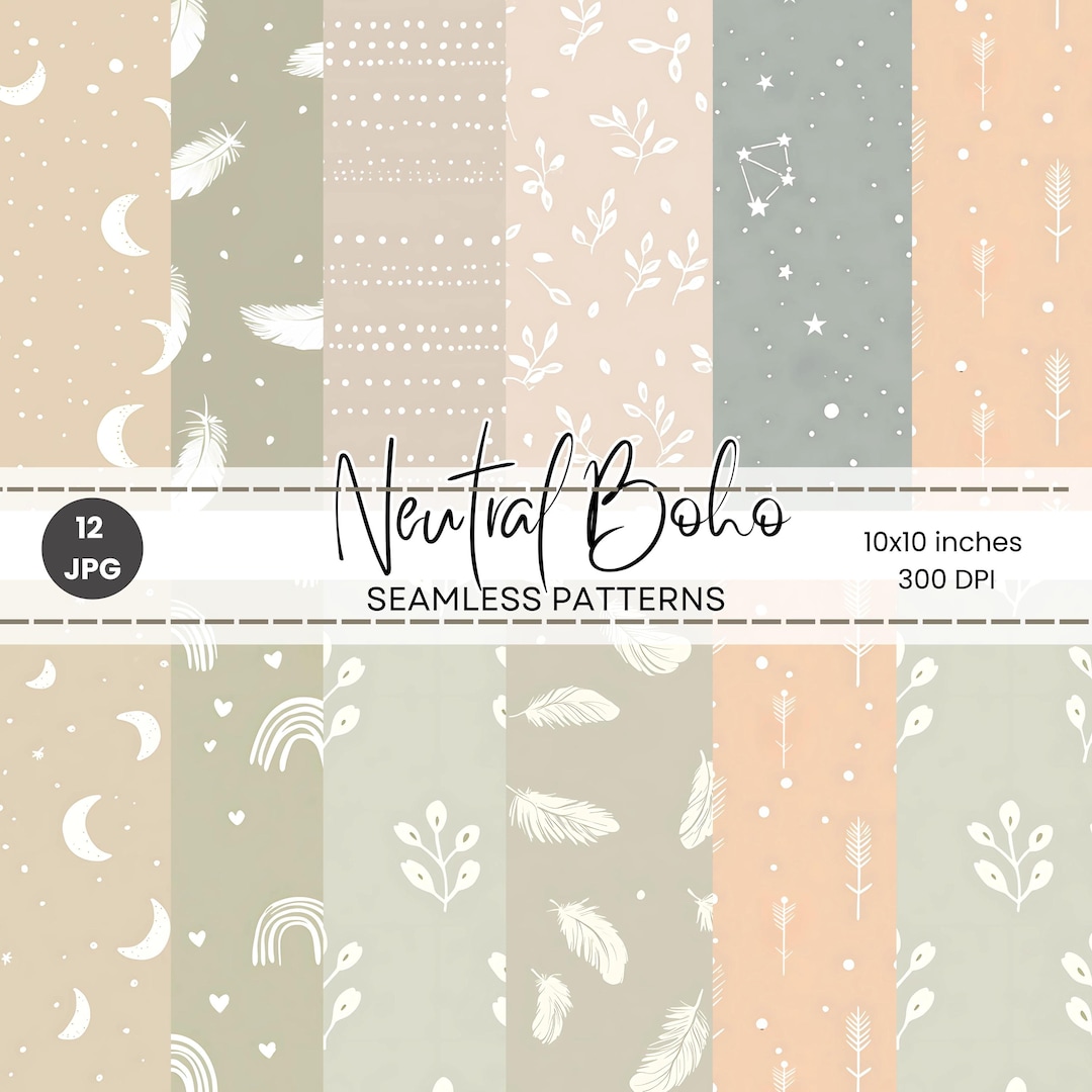 12 Neutral Boho Seamless Patterns Digital Paper Pack, Boho Seamless ...