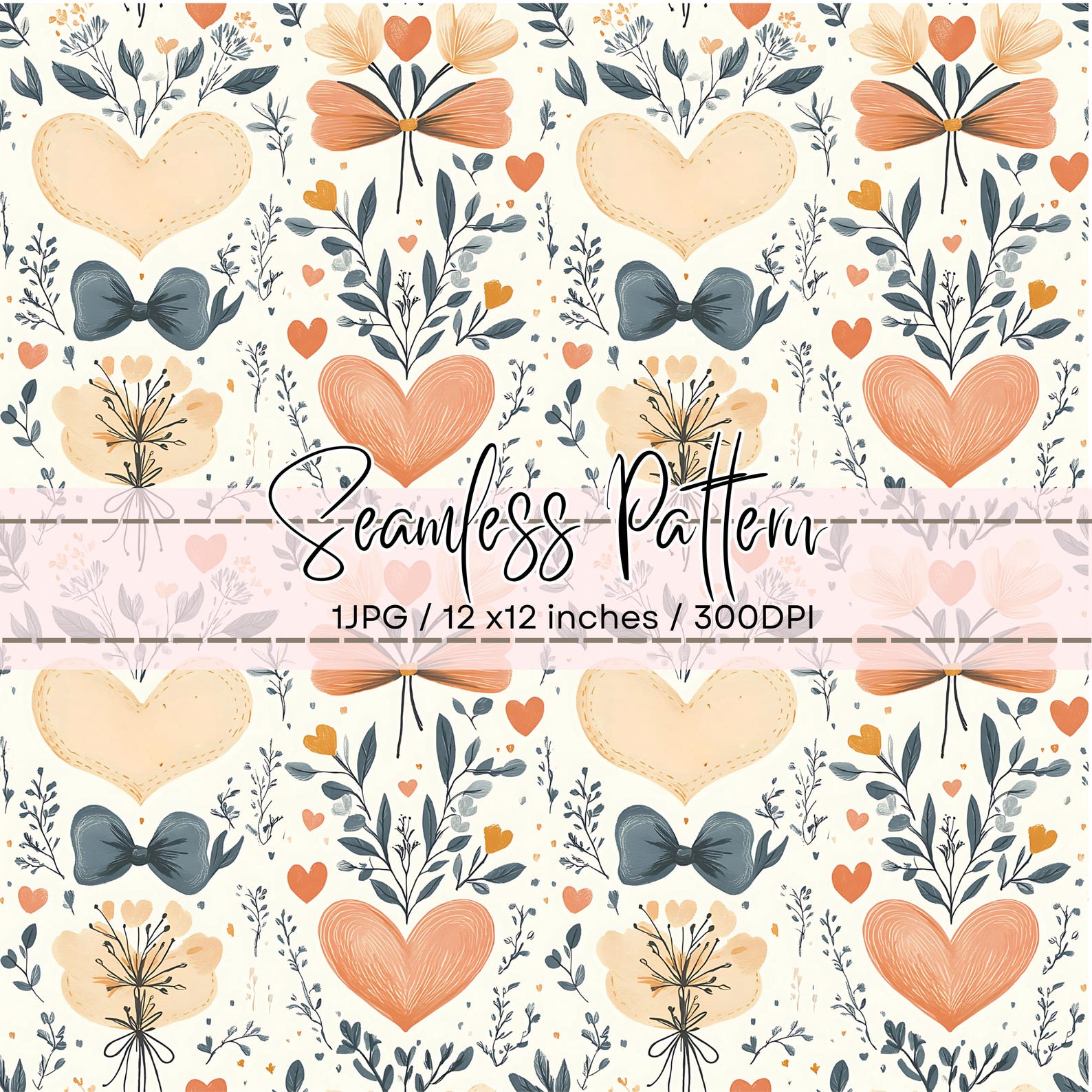 Coquette Valentine Themed Seamless Pattern, Heart Pattern, Scrapbook ...