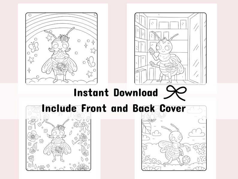 Busy Bee Coloring Pages, Insects Coloring for Adults and Kids Books, 30 ...