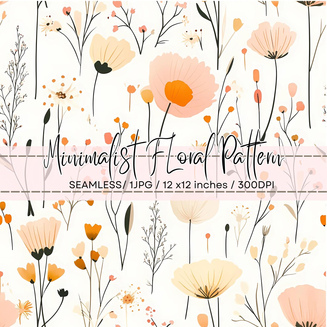 Minimalist Floral Seamless Pattern, Watercolor Wild Flowers Digital ...