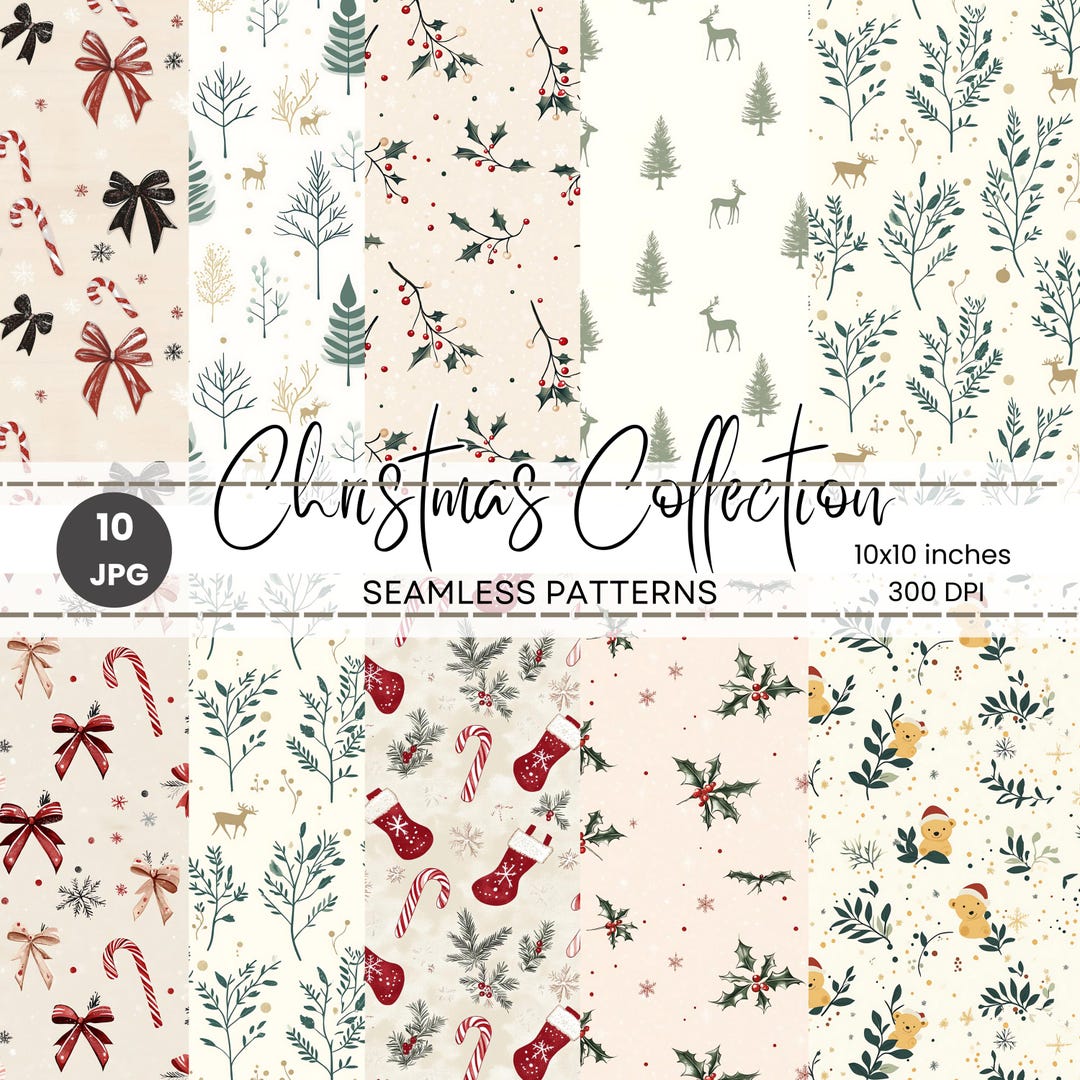Christmas Seamless Pattern, Christmas Digital Paper Set, Seamless ...