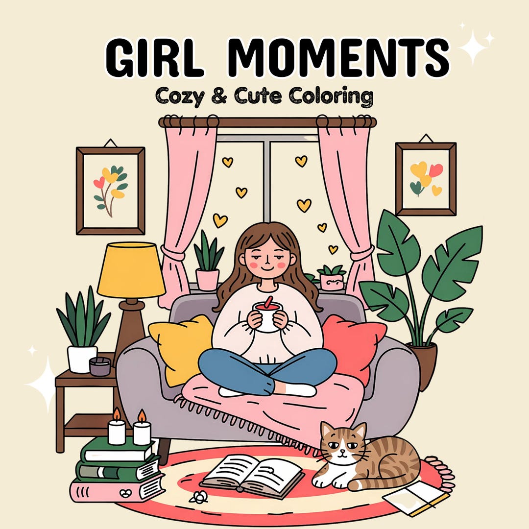 Cozy Girl Moments Coloring Pages, Coloring for Adults Book, 30 Pages ...