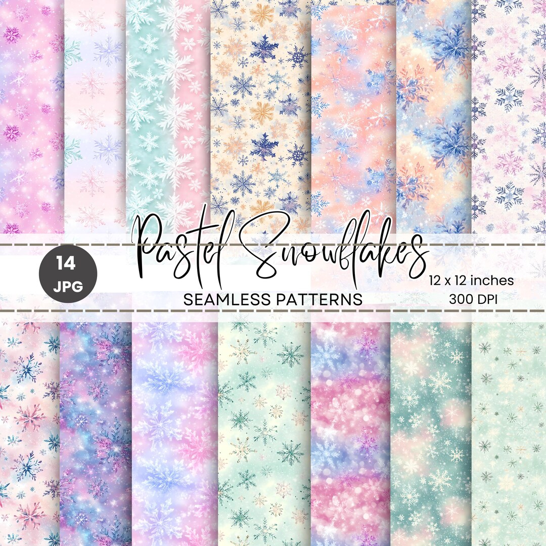 Pastel Snowflakes Seamless Patterns Winter Digital Paper Blue Junk ...