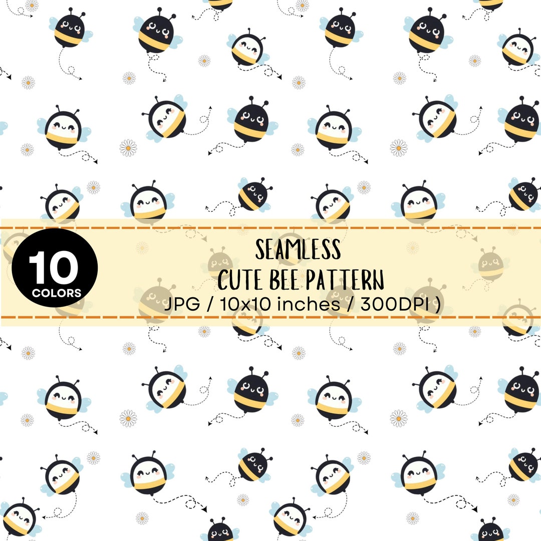 10 Cute Bees Digital Papers. Cute Bees Seamless Pattern Set, Printable ...