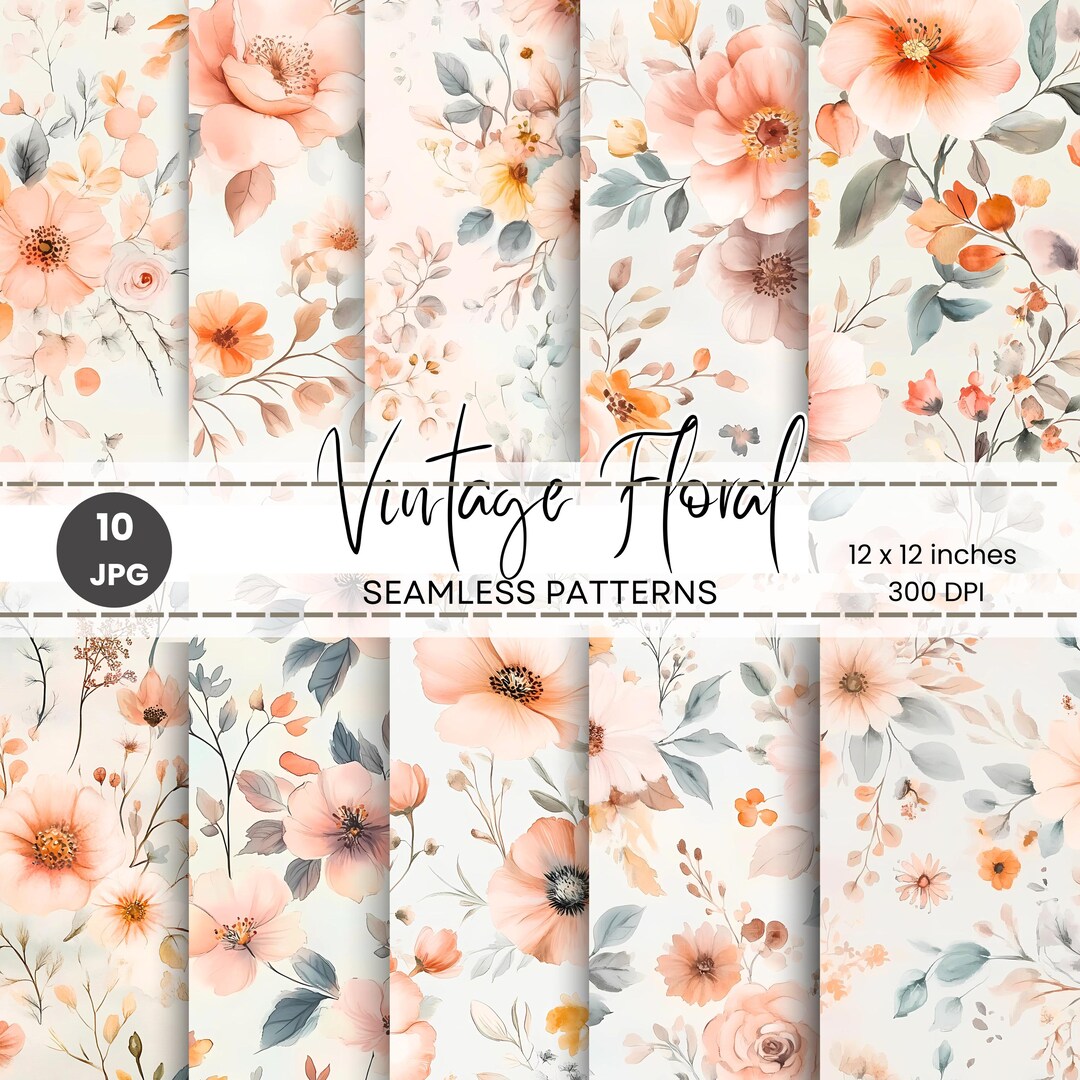 10 Vintage Floral Seamless Pattern, Seamless Spring Floral Background ...