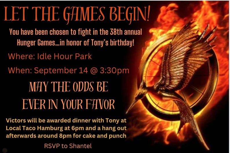 Hunger Games Birthday Party Invitation Template - Etsy