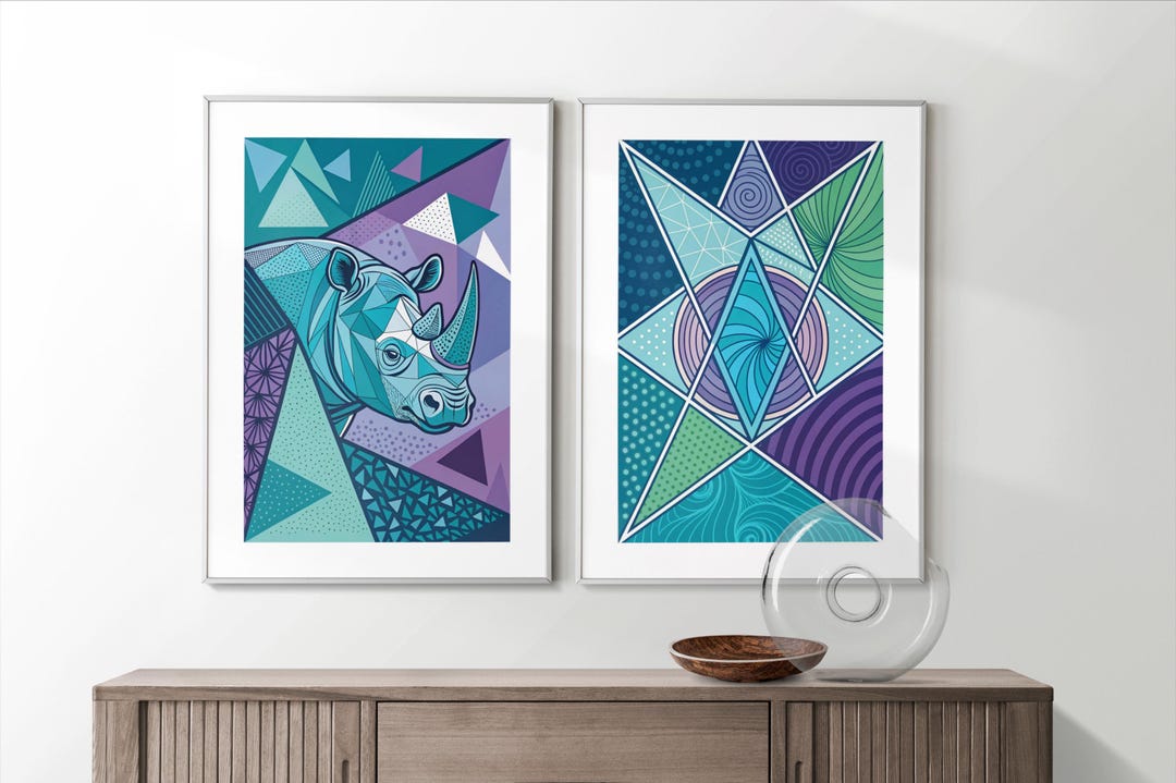 Pop Art Triangles Digital Wall Art Cold Color Abstract Print Modern ...